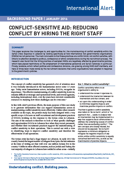 Conflict-sensitive aid: Reducing conflict by hiring the right staff ...