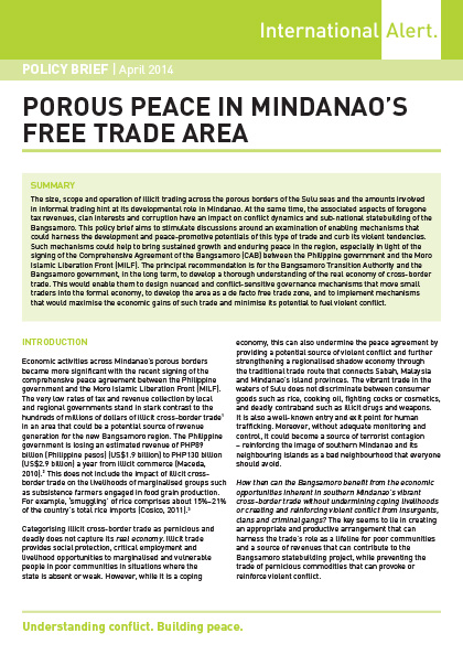 Porous peace in Mindanao’s free trade area - International Alert