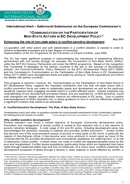 Enhancing the role of non-state actors in conflict-sensitive ...