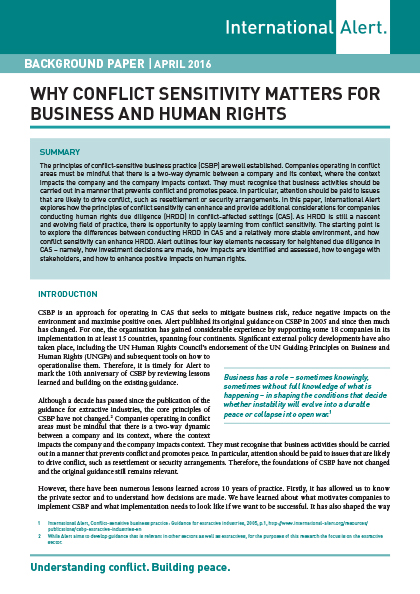 Why conflict sensitivity matters for business and human rights ...