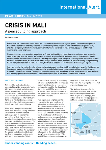 Crisis in Mali: A peacebuilding approach - International Alert